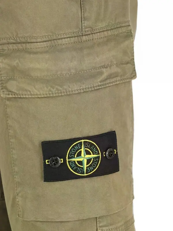 Stone Island Organic Cotton Stretch Cargo Pants With Old-effect Treatment - Green