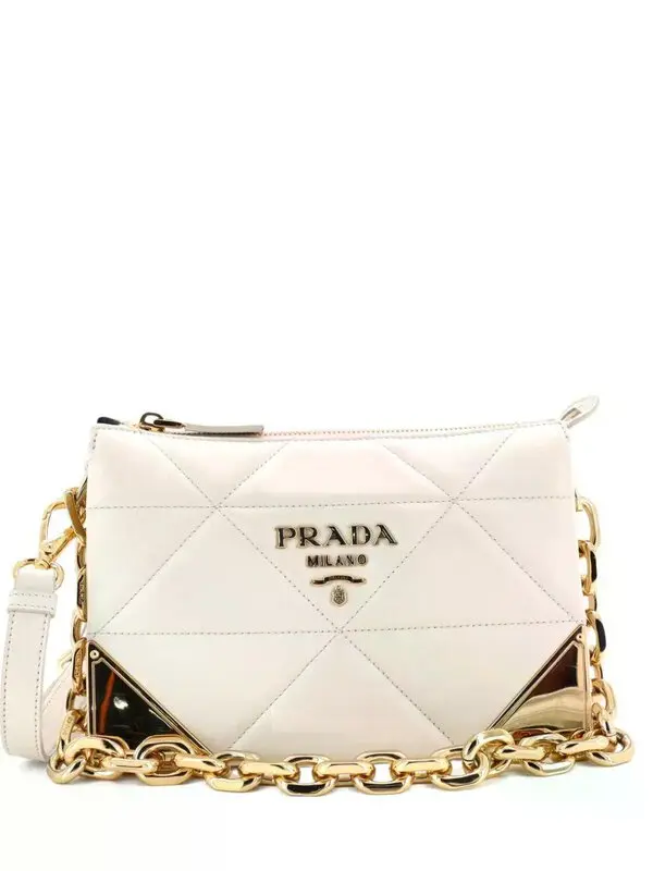 Prada Structured Logo Quilted Leather Mini Crossbody Bag - White