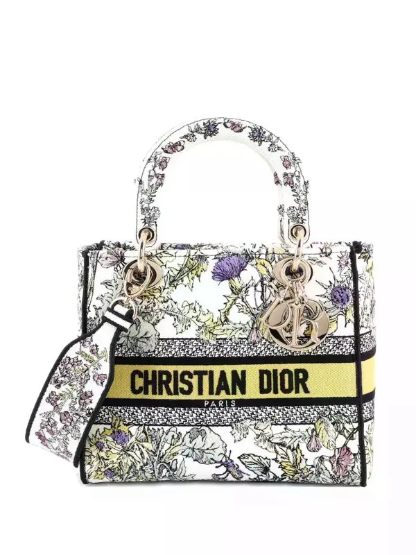 Dior Lady D-lite Bag Embroidered Canvas Medium Satchel - Multicolour
