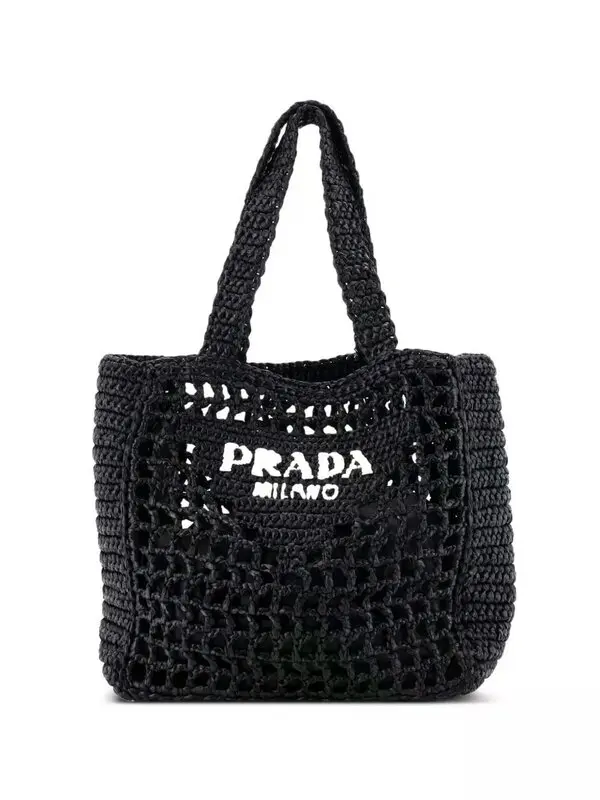 Prada Logo Raffia Small Tote Bag
