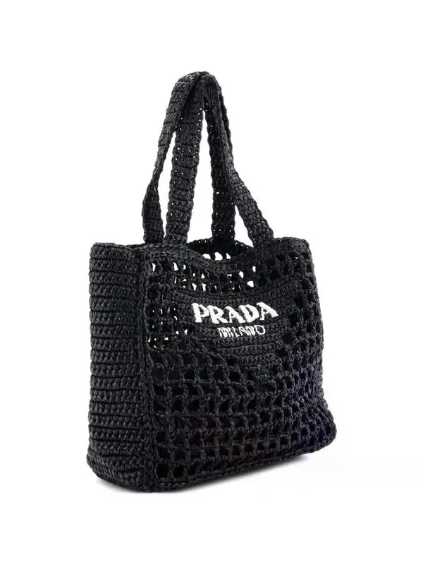 Prada Logo Raffia Small Tote Bag