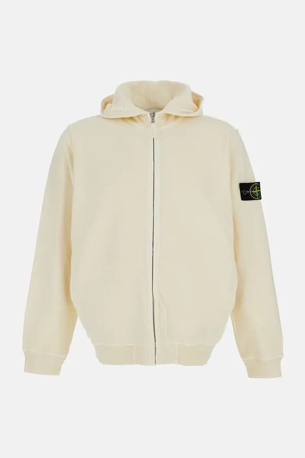 Stone Island Diagonal Organic Cotton Fleece Hoodie - Beige