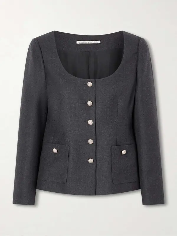 Alessandra Rich Embellished Wool-flannel Jacket - Dark Gray