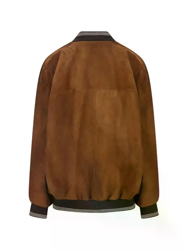 Miu Miu Logo-patch Suede Bomber Jacket - Brown