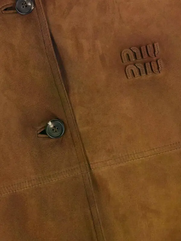 Miu Miu Logo-patch Suede Bomber Jacket - Brown
