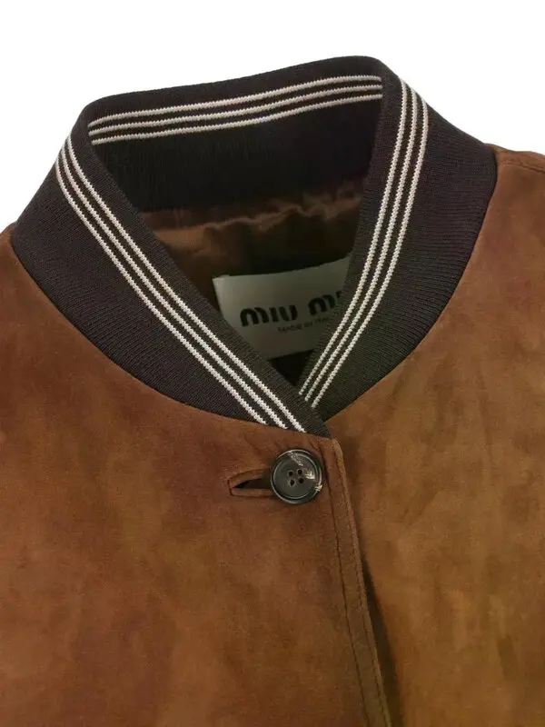 Miu Miu Logo-patch Suede Bomber Jacket - Brown