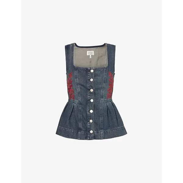 DAMSON MADDER Mitzie Embroidered Denim Top