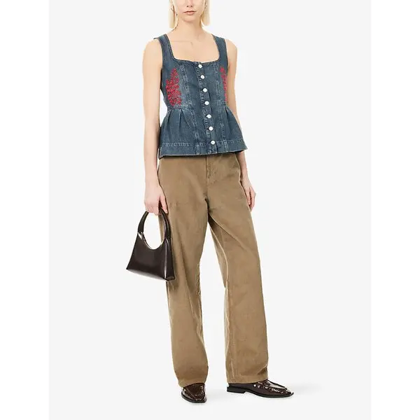 DAMSON MADDER Mitzie Embroidered Denim Top