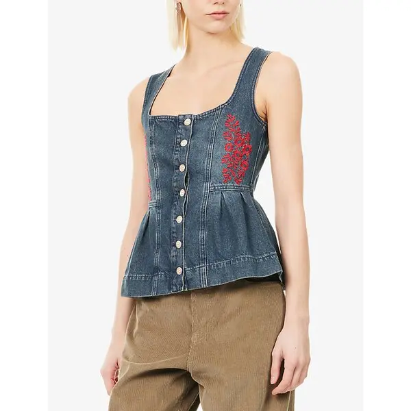 DAMSON MADDER Mitzie Embroidered Denim Top