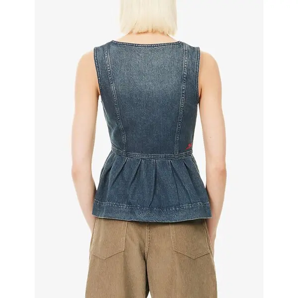 DAMSON MADDER Mitzie Embroidered Denim Top