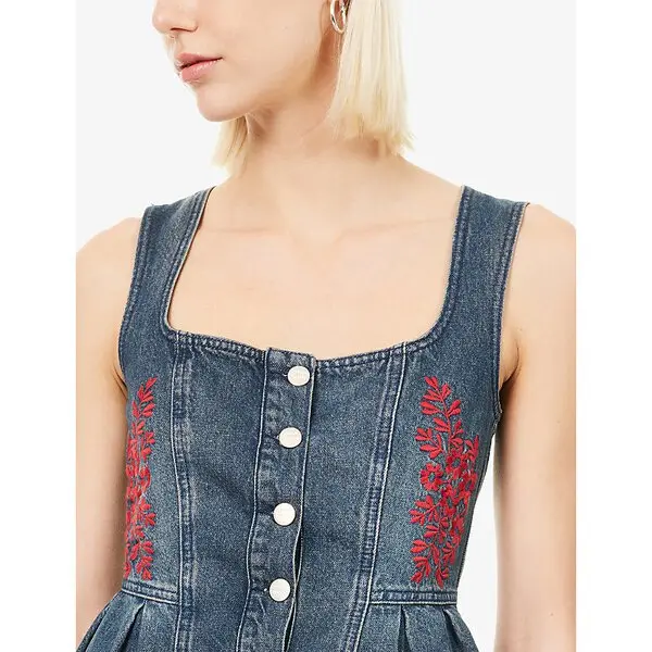 DAMSON MADDER Mitzie Embroidered Denim Top