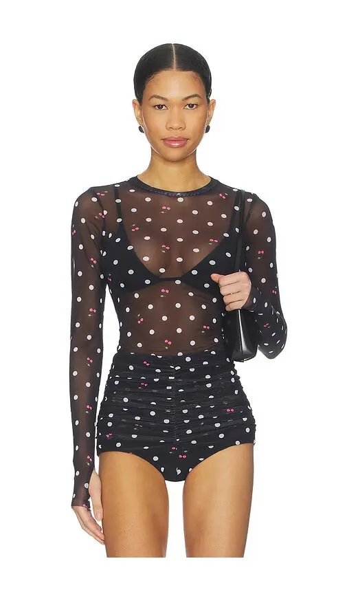 AFRM Kaylee Mesh Top With Cherry Print