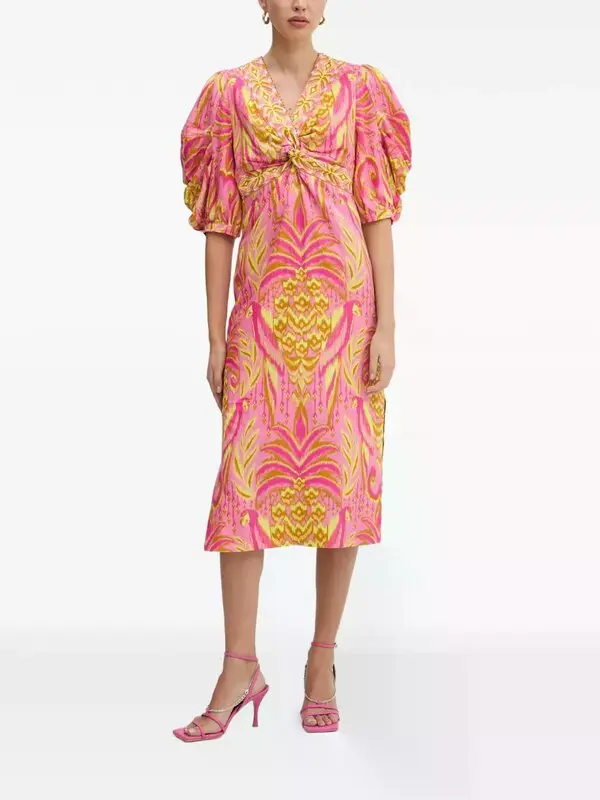 Farm Rio Printed Puff-sleeve Midi Dress