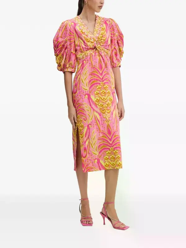 Farm Rio Printed Puff-sleeve Midi Dress