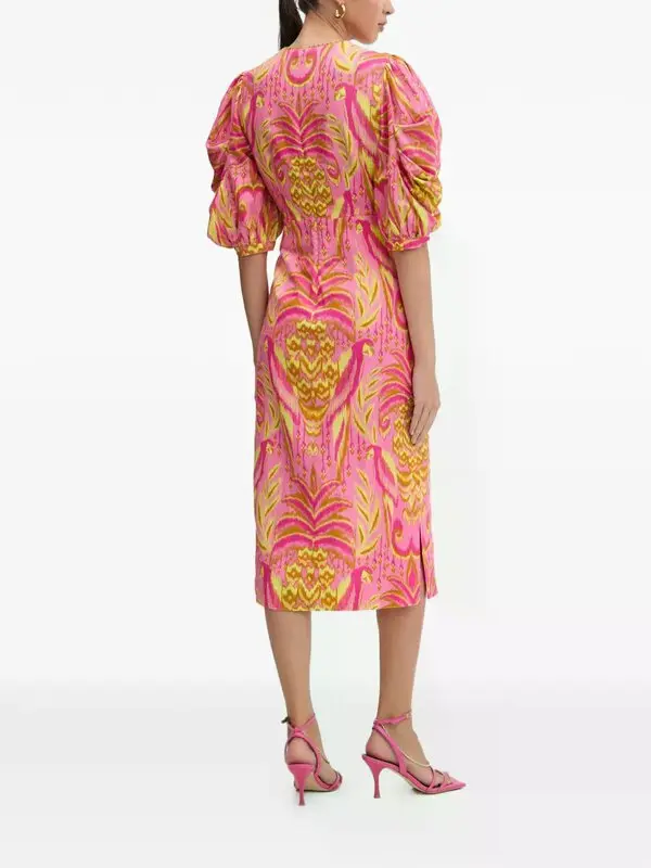 Farm Rio Printed Puff-sleeve Midi Dress