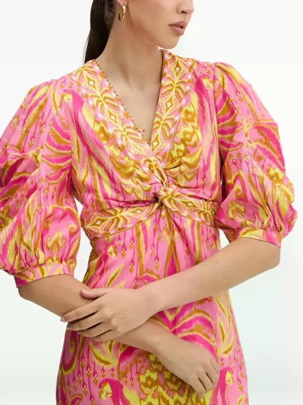 Farm Rio Printed Puff-sleeve Midi Dress