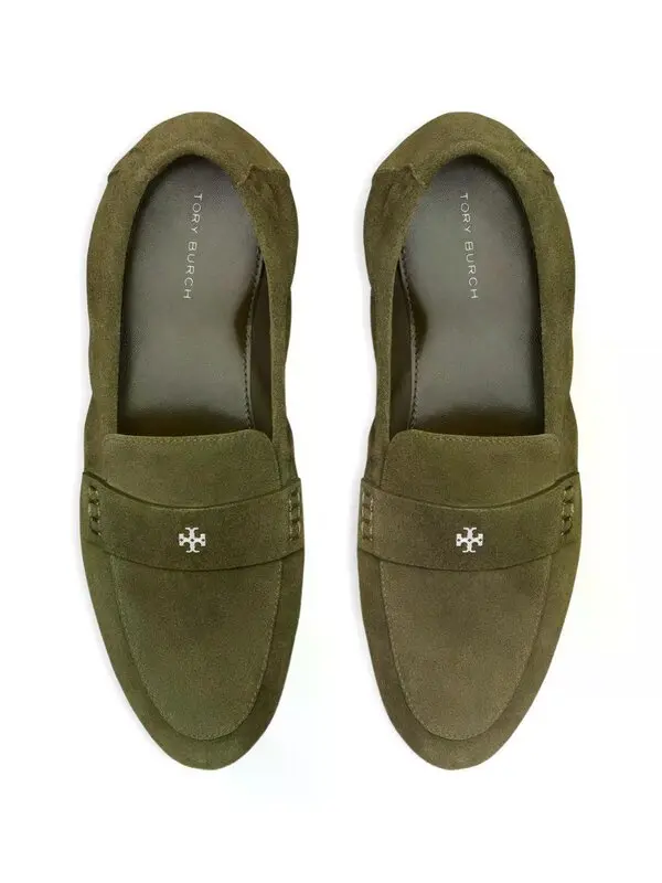 Tory Burch Suede Ballet Loafers With Metal Double T Detail - Green
