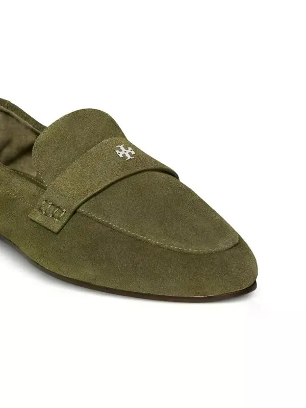 Tory Burch Suede Ballet Loafers With Metal Double T Detail - Green
