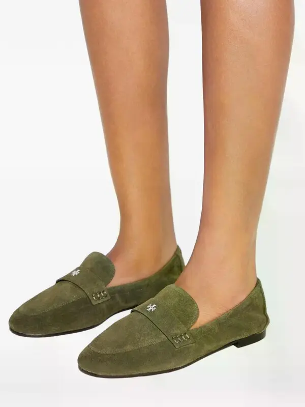 Tory Burch Suede Ballet Loafers With Metal Double T Detail - Green