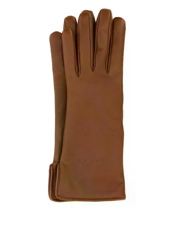 Gucci Embossed Logo Leather Gloves - Brown