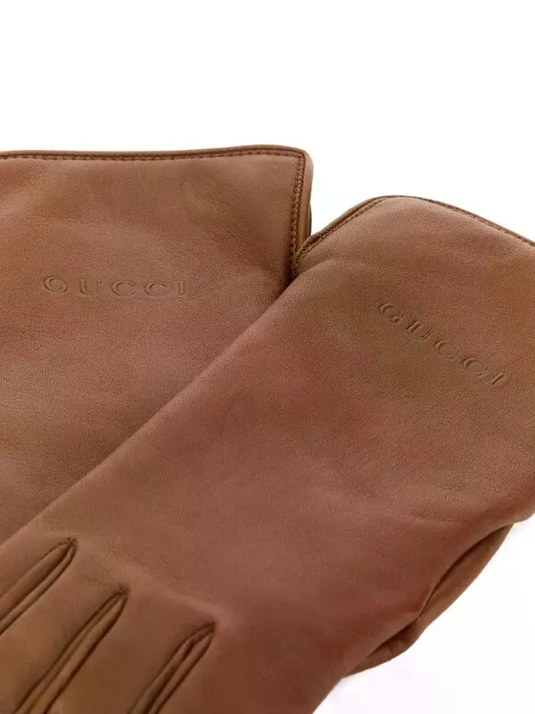 Gucci Embossed Logo Leather Gloves - Brown