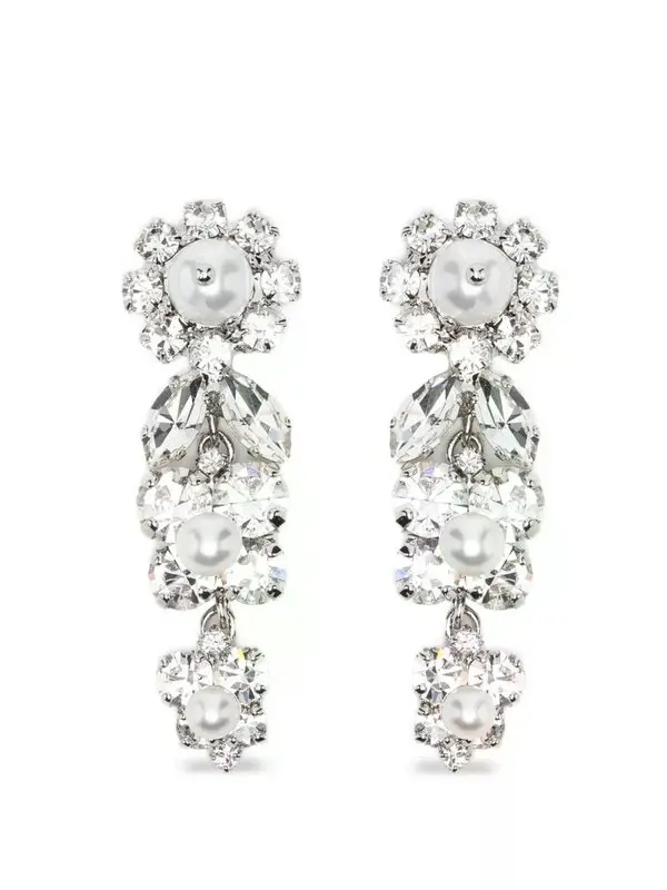 Simone Rocha Daisy-motif Crystal Drop Earrings - Silver