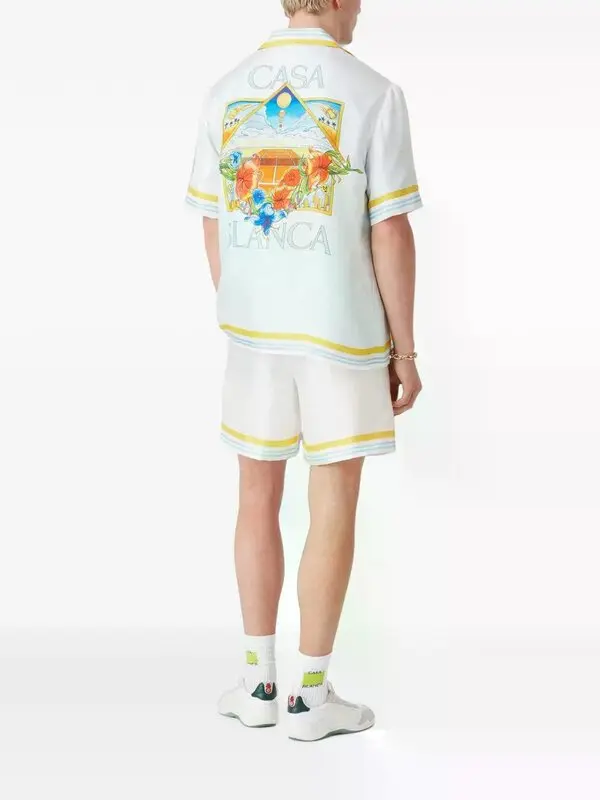 Casablanca Tennis-landscape Striped Silk Shirt - White
