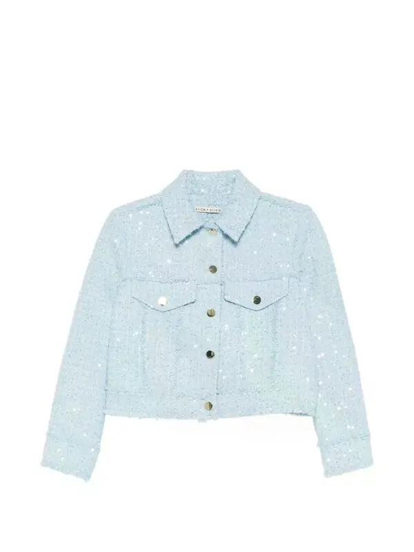 Alice + Olivia Sequin Cropped Tweed Jacket - Blue