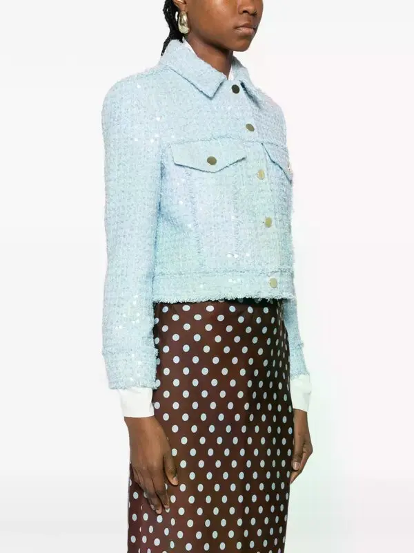 Alice + Olivia Sequin Cropped Tweed Jacket - Blue