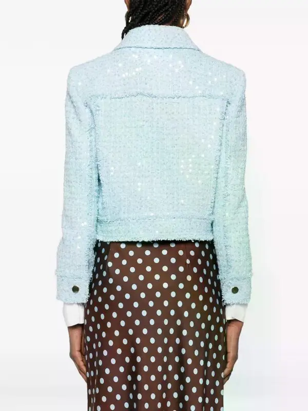 Alice + Olivia Sequin Cropped Tweed Jacket - Blue