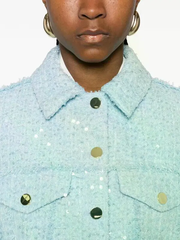 Alice + Olivia Sequin Cropped Tweed Jacket - Blue