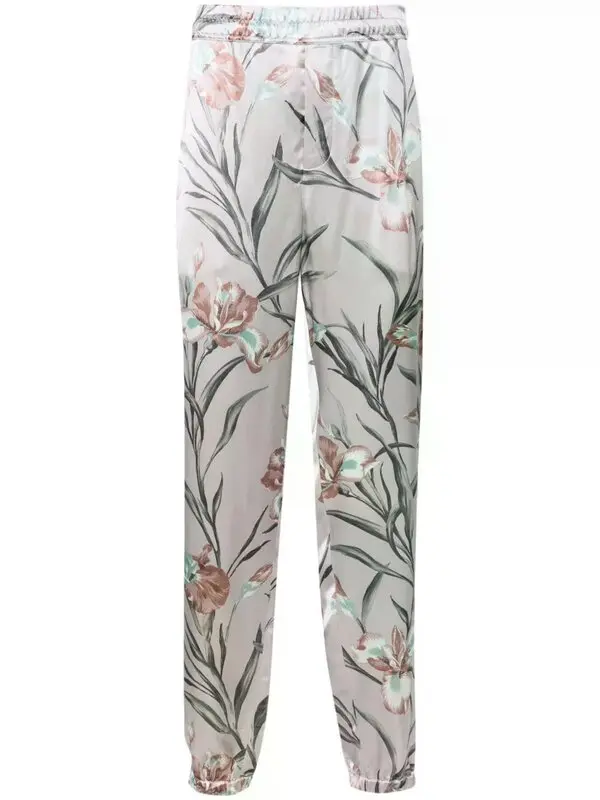 Saint Laurent Floral-print Tapered Trousers - Grey