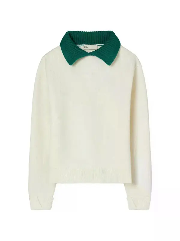 Tory Burch Collared Wool Sweater With Contrast Collar