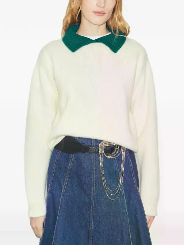 Tory Burch Collared Wool Sweater With Contrast Collar