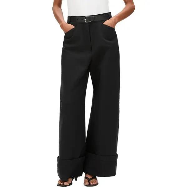 Another Tomorrow Wide Cuff Cotton Pants - Black