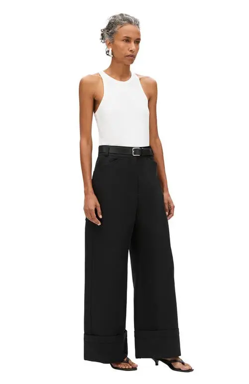 Another Tomorrow Wide Cuff Cotton Pants - Black