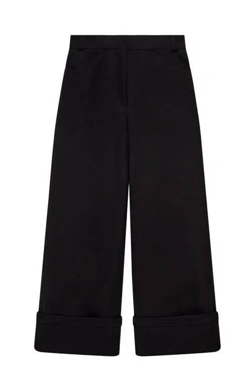 Another Tomorrow Wide Cuff Cotton Pants - Black