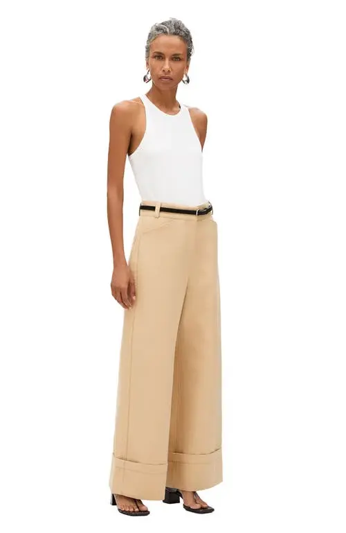 Another Tomorrow Wide Cuff Cotton Pants
