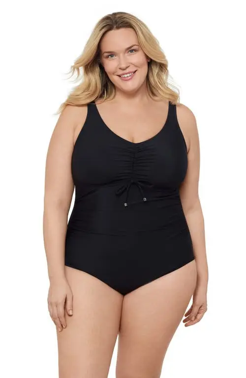AQUA GREEN Cinch V-neck One-piece Swimsuit - Black