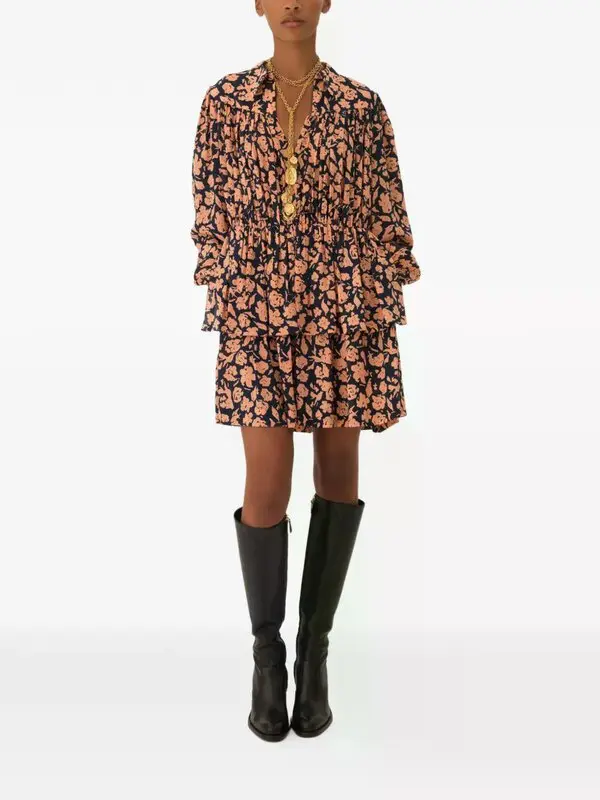 Chloé Floral Gathered Dress - Blue