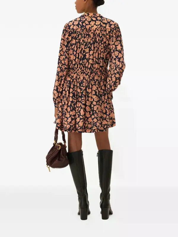 Chloé Floral Gathered Dress - Blue
