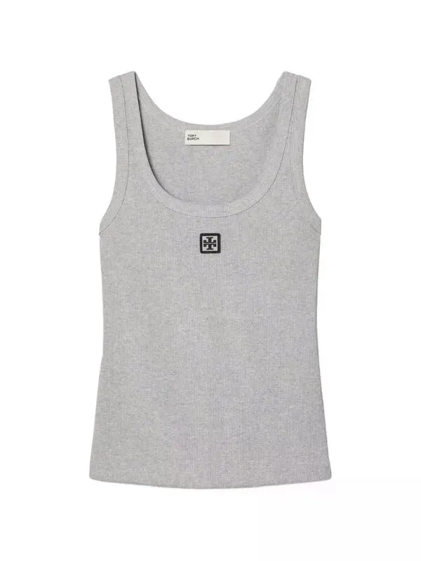 Tory Burch Ribbed Scoop Neck Tank Top - Grey