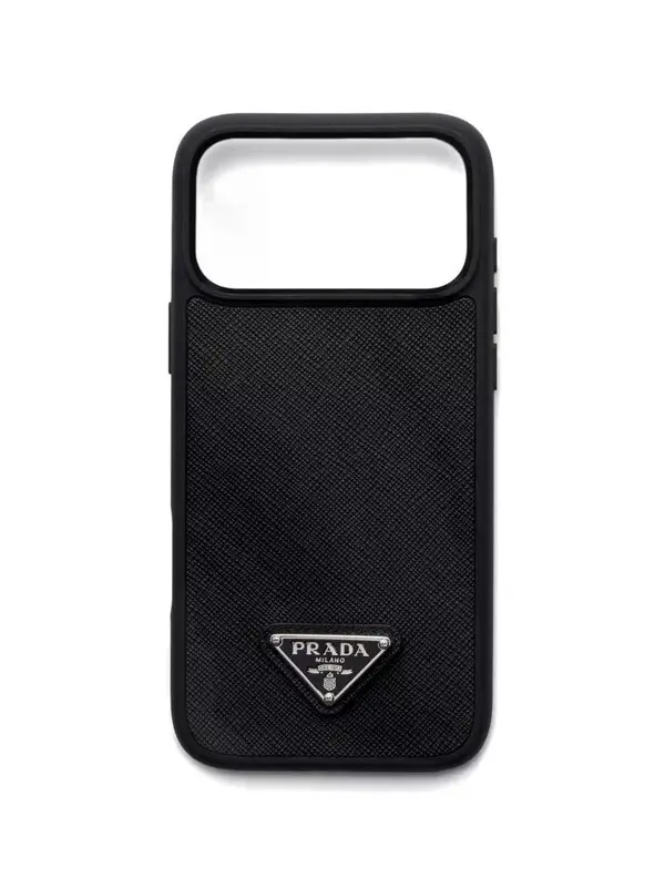 Prada Enameled Triangle Leather Phone Case Iphone 17 Pro Max - Black