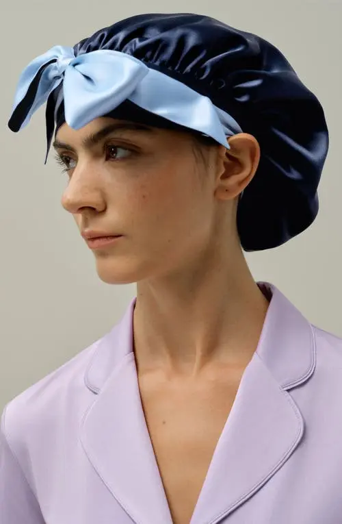 Lilysilk Adjustable Reversible Silk Sleep Cap - Navy Blue