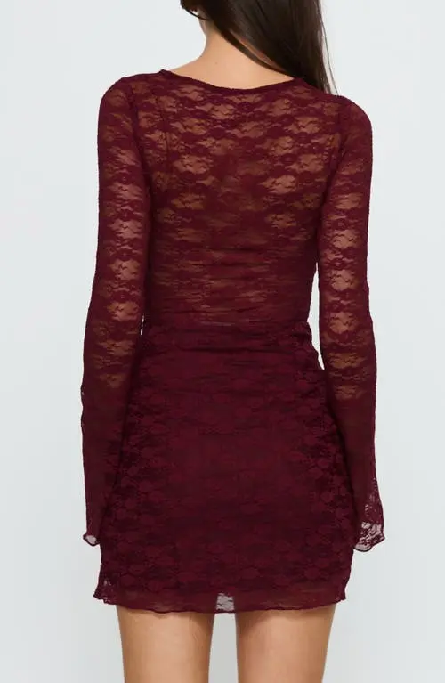 Princess Polly Lace Long Sleeve Mini Dress - Burgundy | Editorialist