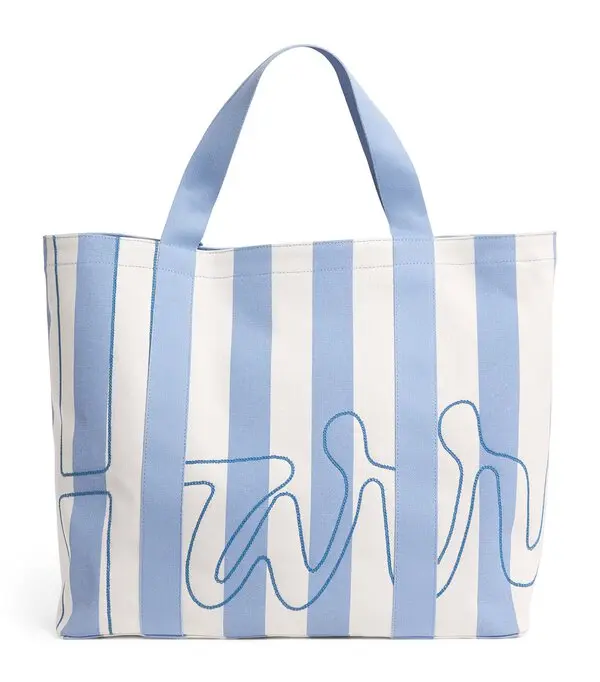 Harrods Striped Cotton Logo Tote Bag