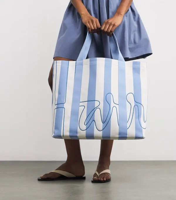 Harrods Striped Cotton Logo Tote Bag