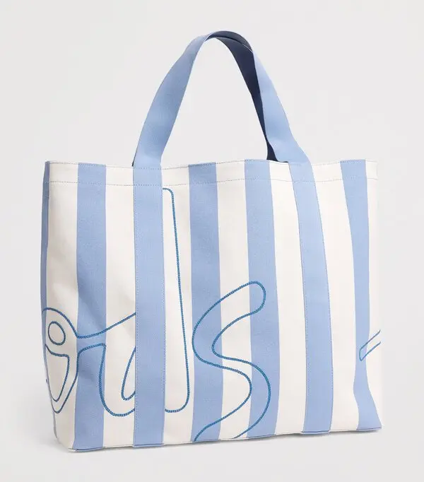 Harrods Striped Cotton Logo Tote Bag