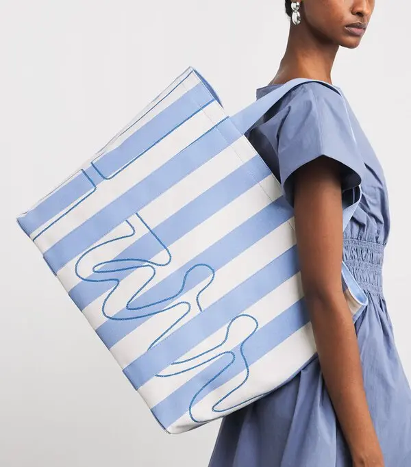 Harrods Striped Cotton Logo Tote Bag