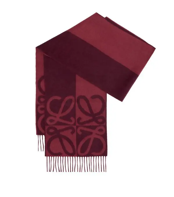 Loewe Wool-cashmere Anagram Scarf - Burgundy